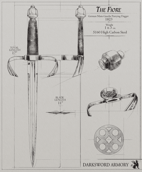 "The Fiore" German Main-Gauche Parrying Dagger (1823) - Darksword Armory