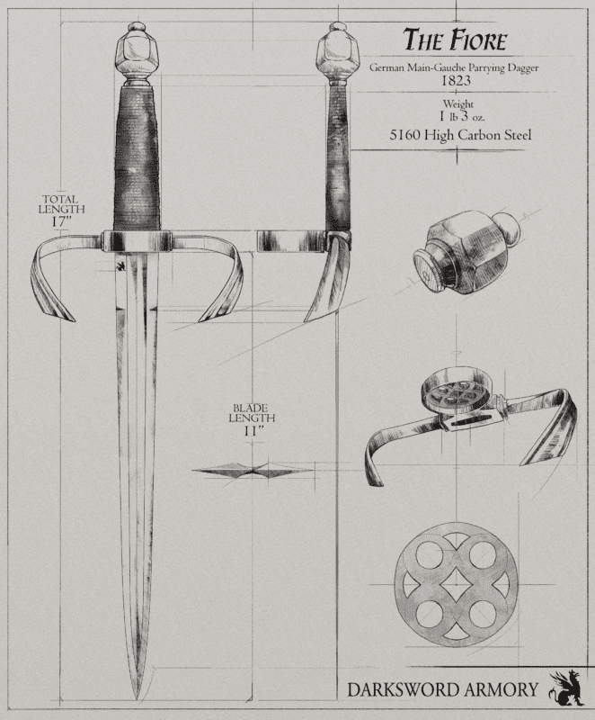 "The Fiore" German Main-Gauche Parrying Dagger (1823) - Darksword Armory